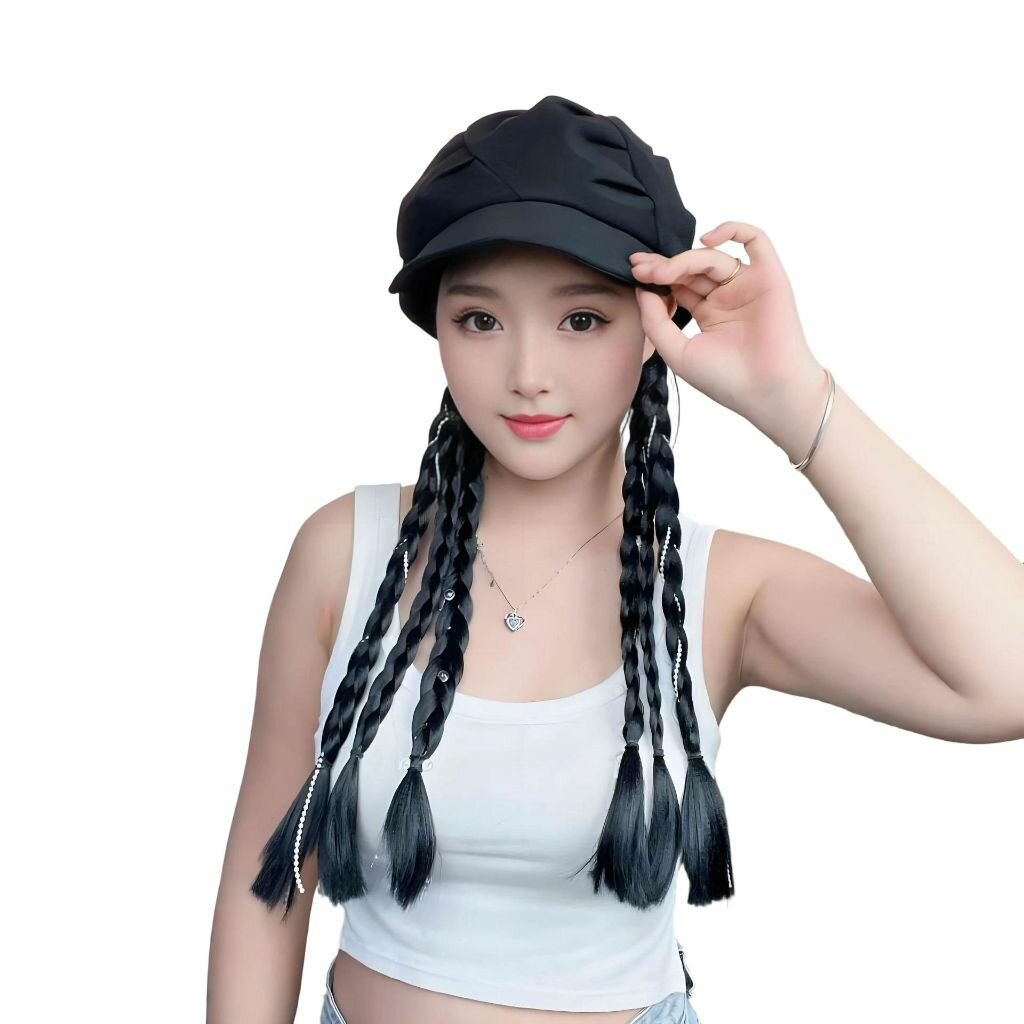 Удобная шапка-парик с косичкой, быстрая смена прически, Черная коса