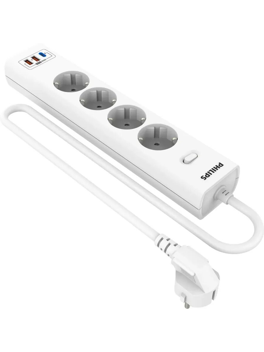 Сетевой фильтр Philips CHP8246WA/51 2м (4 розетки) белый (коробка)
