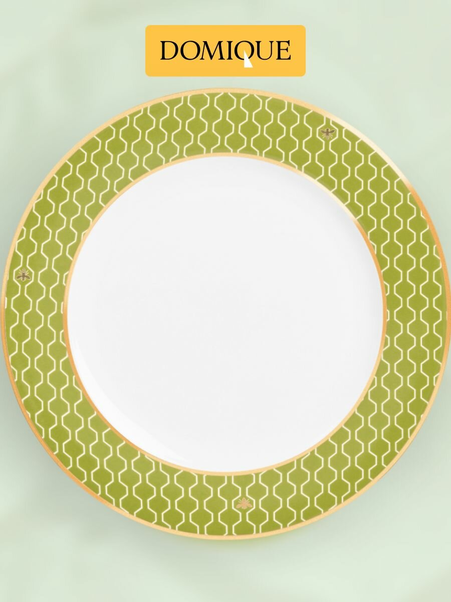 Тарелка суповая DOMIQUE TO BEE OR NOT, костяной фарфор Fine Bone China, 22 см, зелёная, подарочная упаковка