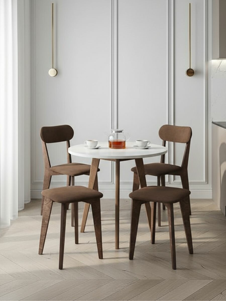 Комплект для кухни 2 стула и 2 табурета, стул со спинкой, табурет мягкий, деревянный, кухонный