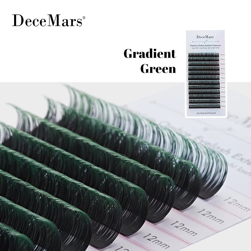 DeceMars ресницы наращивания D изгиб, 9 мм, Gradient Green