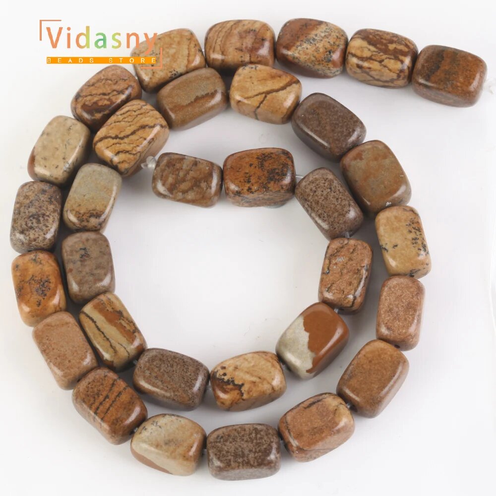 Бусины Vidasny из натурального камня 8x12 мм Коричневый, Picture Jasper