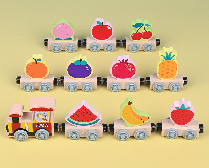Магнитный конструктор "Деревянный поезд", развивающая игрушка,11деталей, фрукты