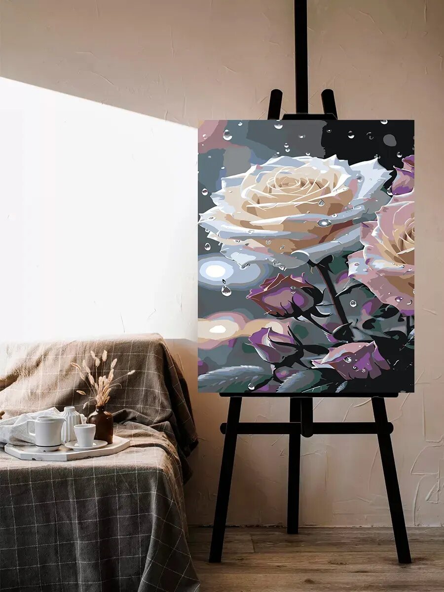 Картина по номерам Пейзаж Белая Роза Капли Вода Цветы