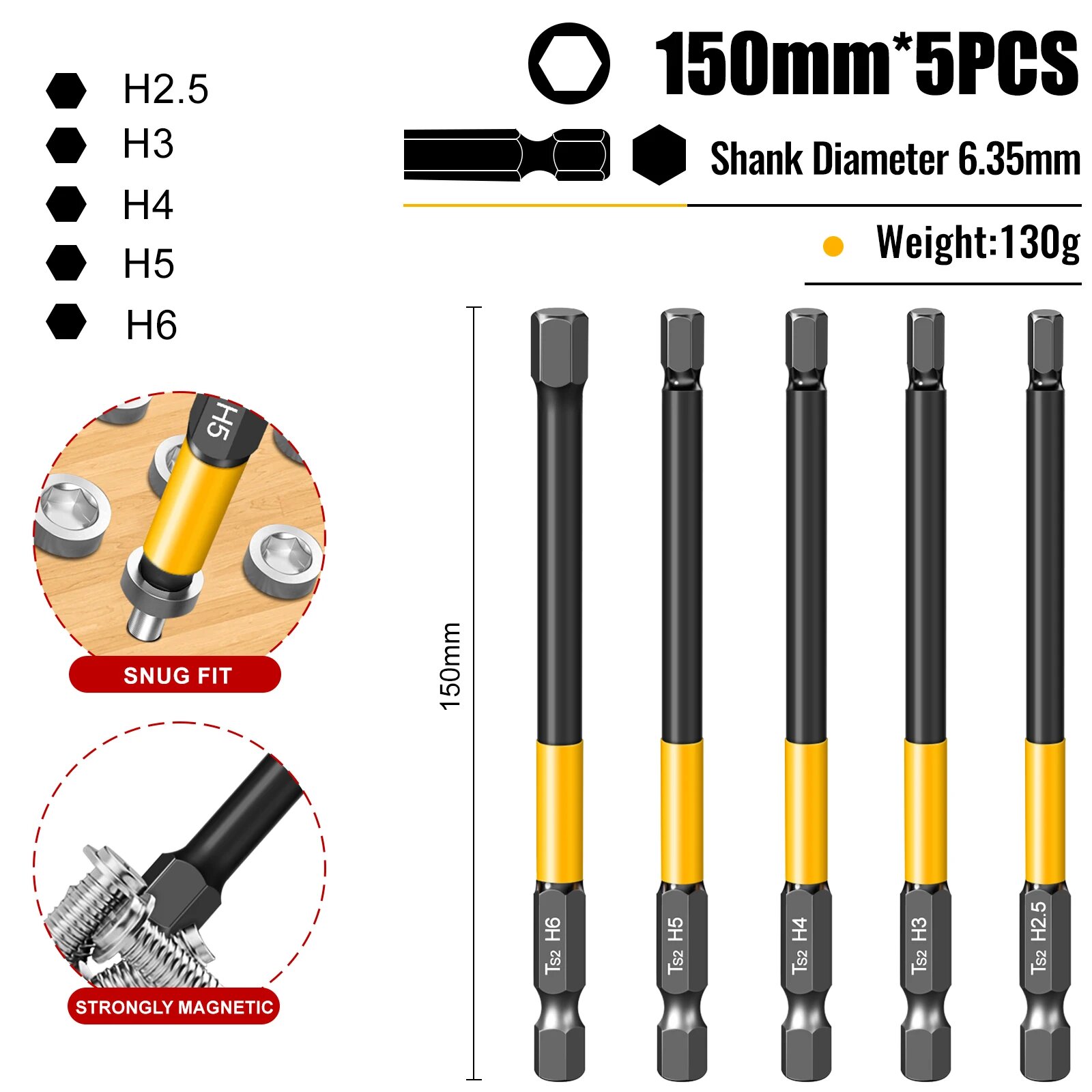 Набор бит шестигранных XMSJ 150mm 5PCS
