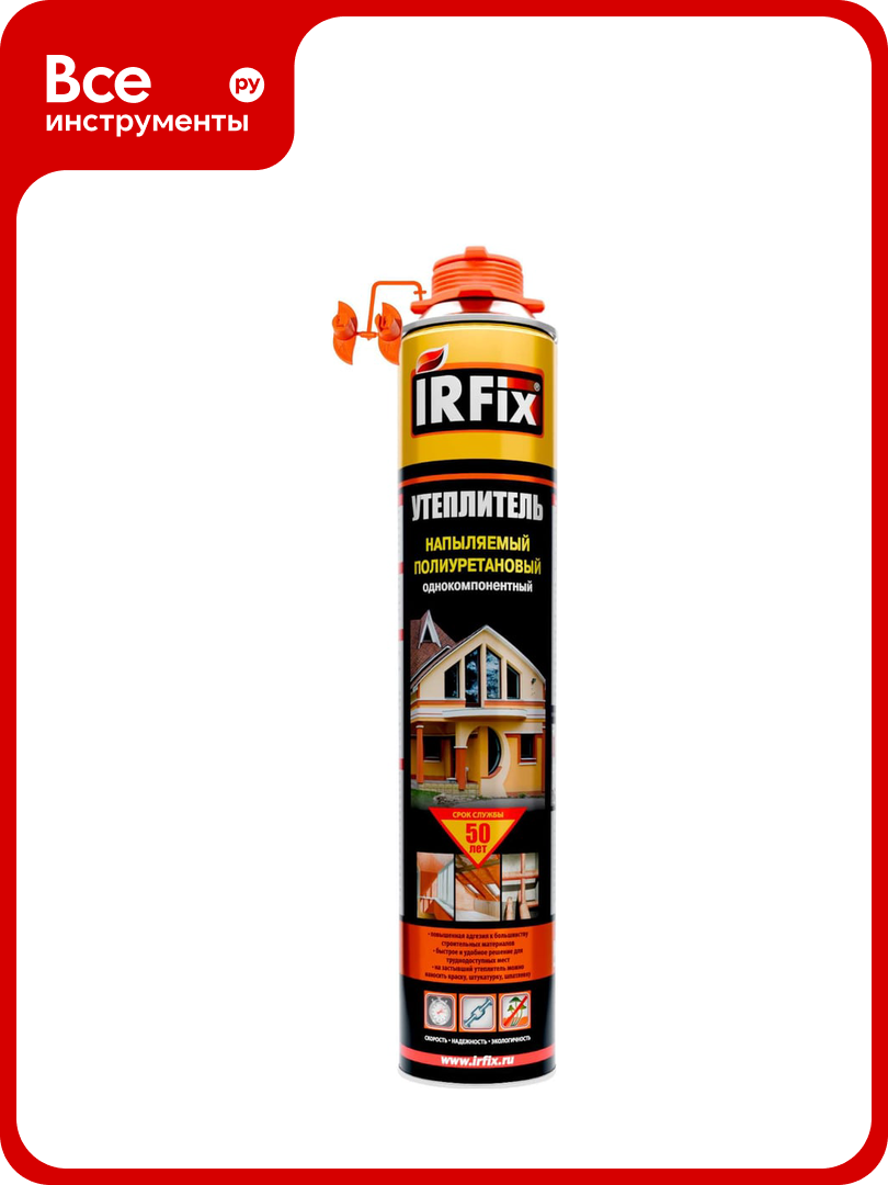 Напыляемый утеплитель IRFIX 800 мл 10008, для надежного утепления элементов строительных конструкции зданий, деревянный