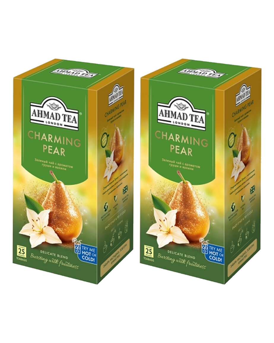 Чай зеленый Ahmad Tea "Charming Pear" с ароматом груши и ванили, 2шт по 25 пакетиков