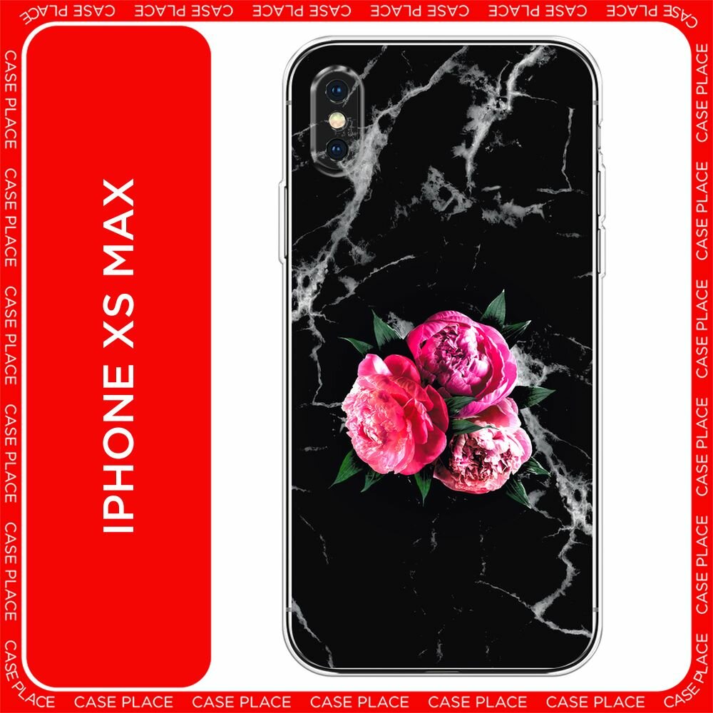 Чехол на Apple iPhone XS Max / Айфон XS Max с принтом "Букет на черном мраморе"