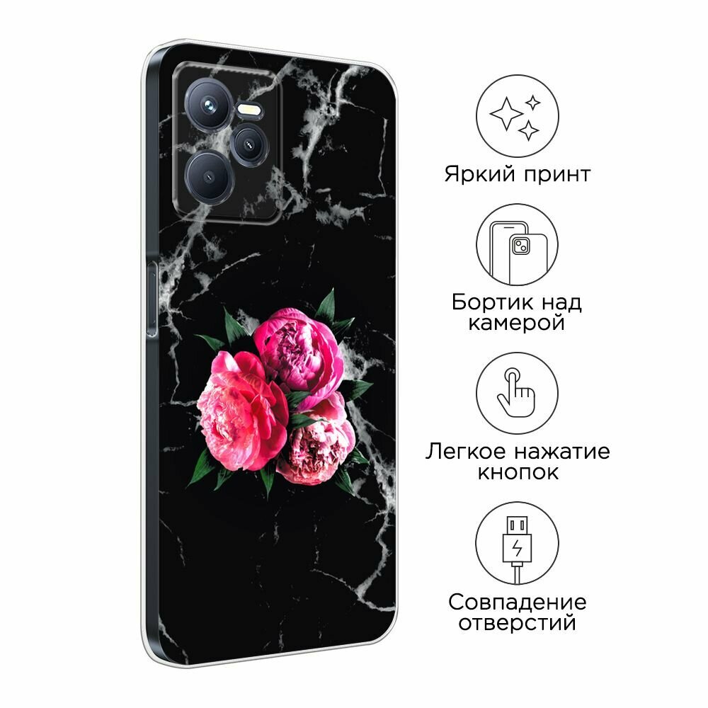 Чехол на Realme C35 / Реалми C35 с принтом "Букет на черном мраморе" — фото 1