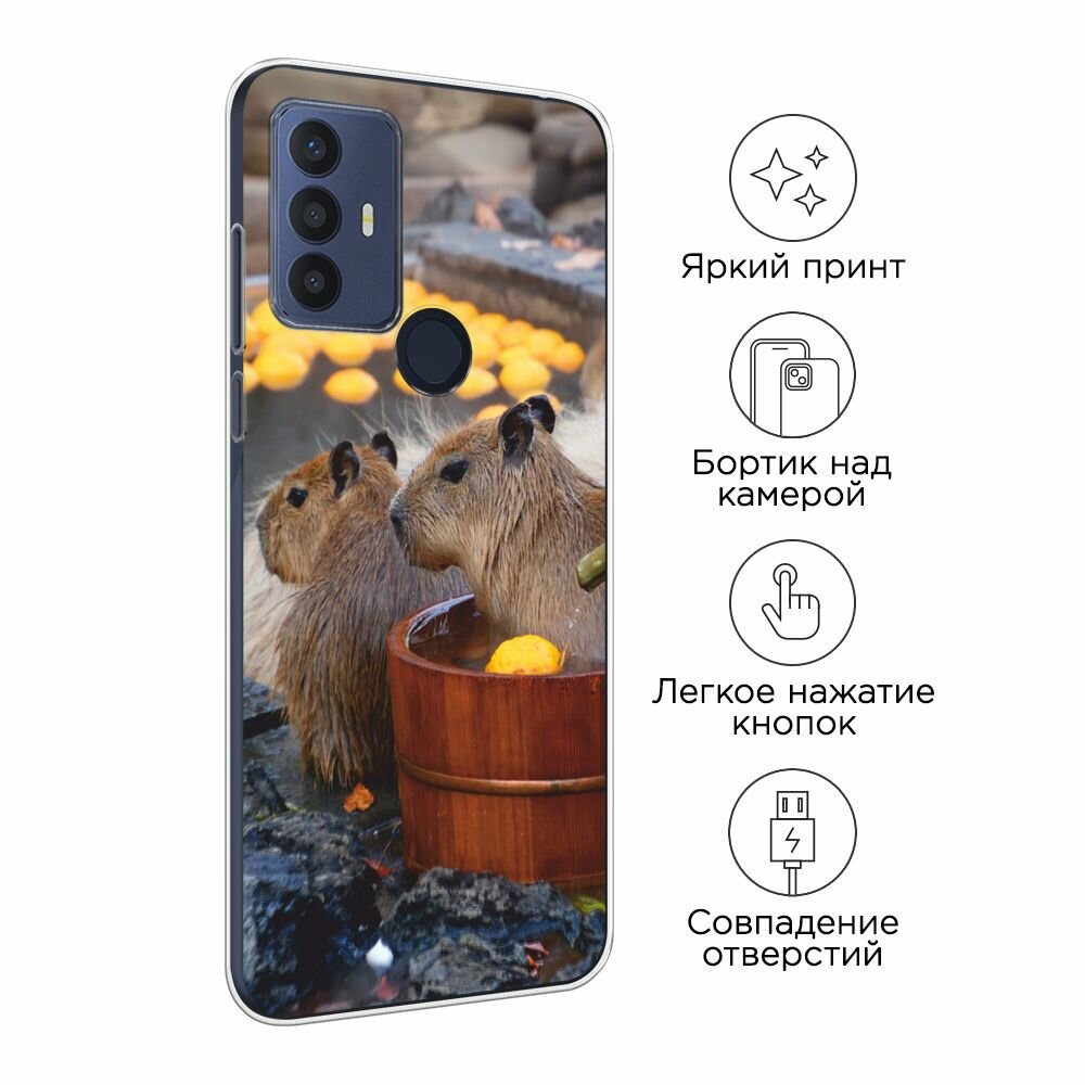Чехол на TCL 30E/30 SE/305/306 / ТСЛ 30E с принтом "Капибары отмокают" — фото 1
