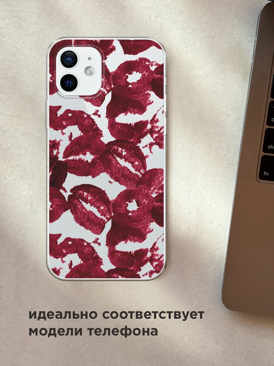 Чехол на Apple iPhone 12/12 Pro / Айфон 12/12 Про с принтом "Помада паттерн 2", прозрачный — фото 1