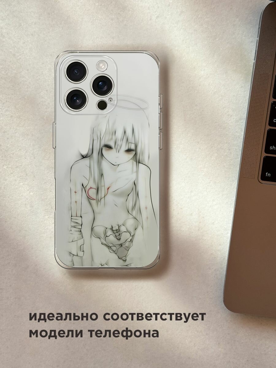Чехол на Apple iPhone 16 Pro / Айфон 16 Про с принтом "Аниме рисунок чёрно-белый" — фото 1