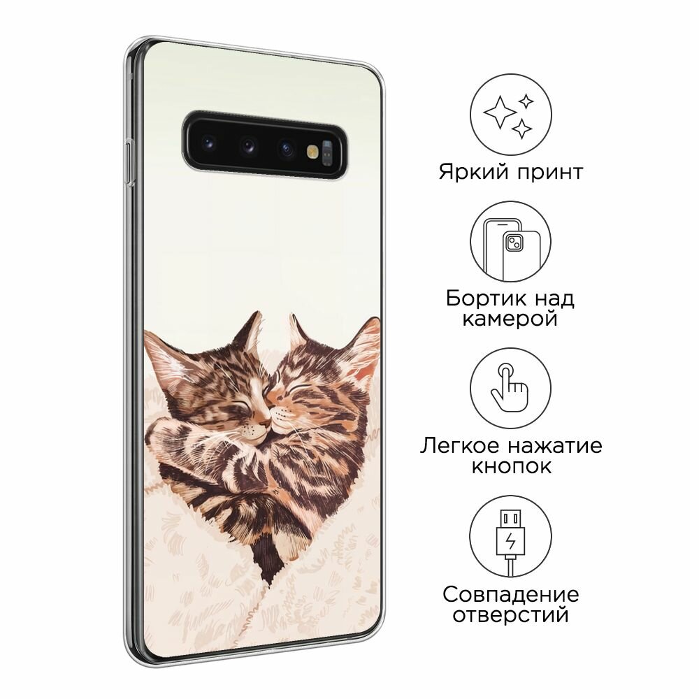 Чехол на Samsung Galaxy S10 / Самсунг Галакси S10 с принтом "Влюбленные котейки - 14 февраля" — фото 1
