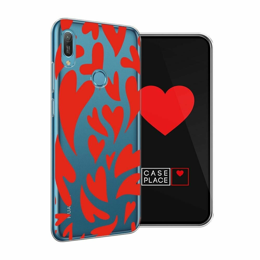 Чехол на Honor 8A/8A Pro/Huawei Y6s/Y6 2019 / Хонор 8А с принтом "Crazy hearts 2 - 14 февраля", прозрачный — фото 1