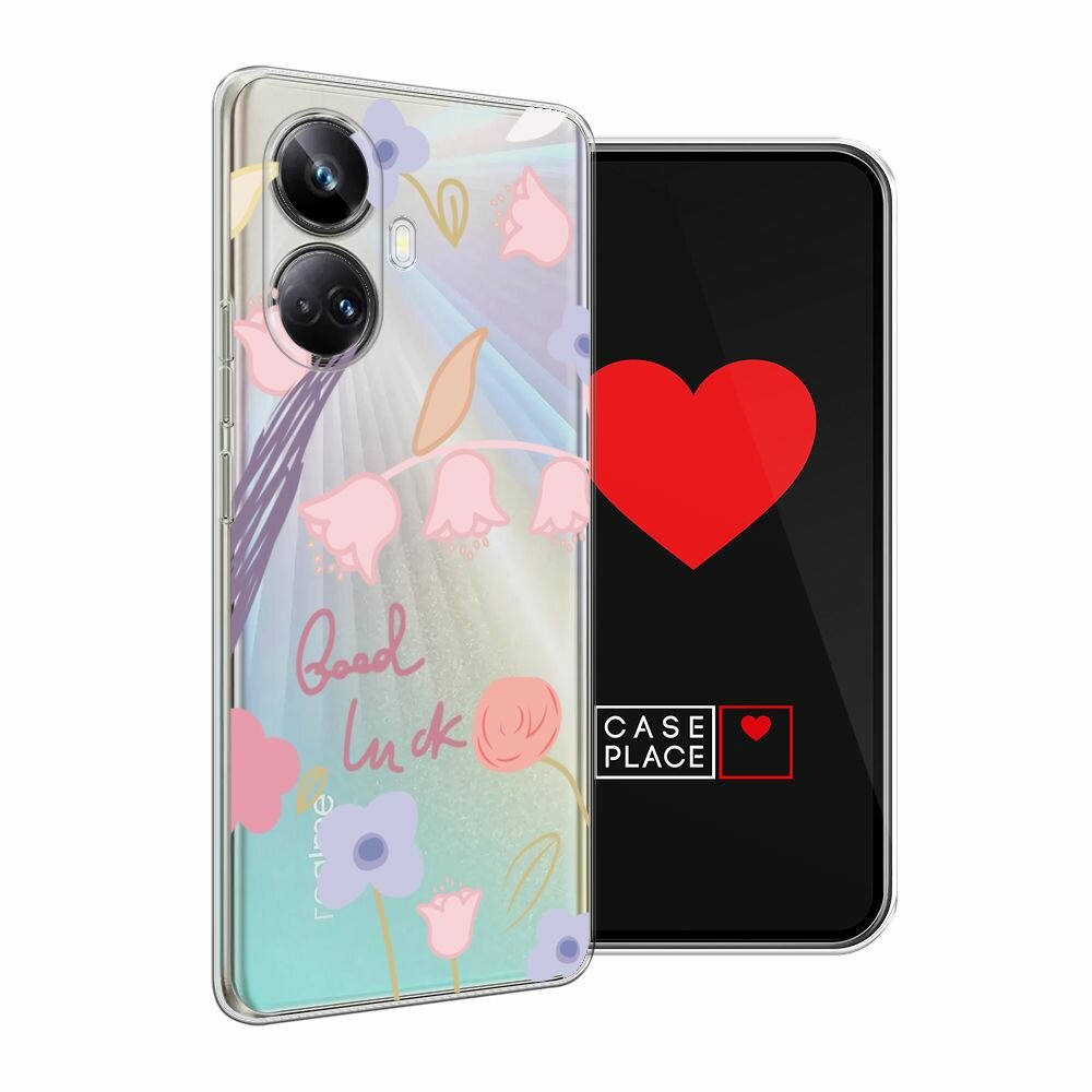 Чехол на Realme 10 Pro+ / Реалми 10 Про+ с принтом "Lucky flowers", прозрачный — фото 1