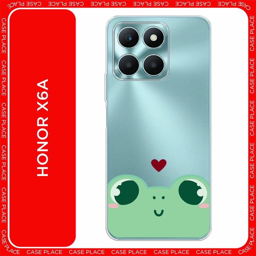 Чехол на Honor X6A / Хонор X6A с принтом "Влюблённая лягушка - 14 февраля", прозрачный