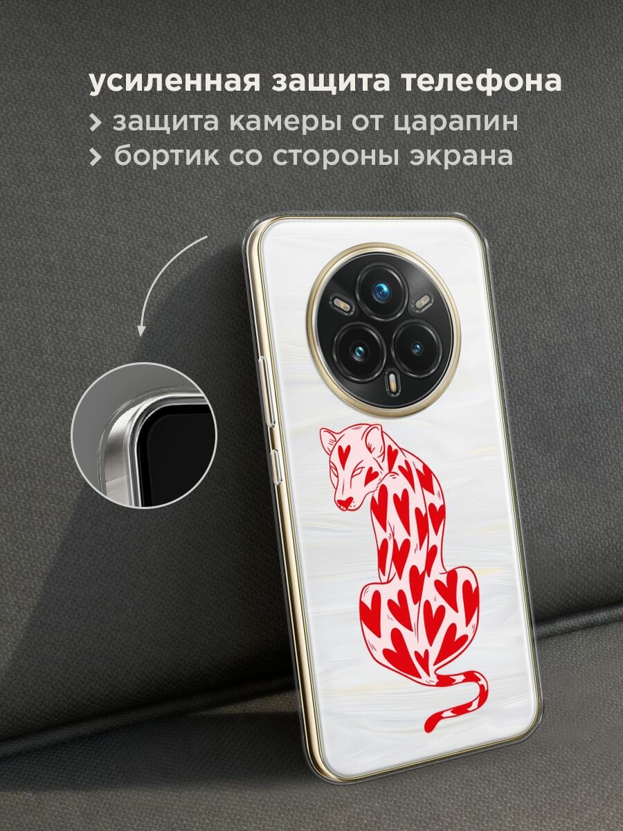 Чехол на Realme 14 Pro+ / Реалми 14 Про+ с принтом "Heart panther 2 - 14 февраля", прозрачный — фото 1
