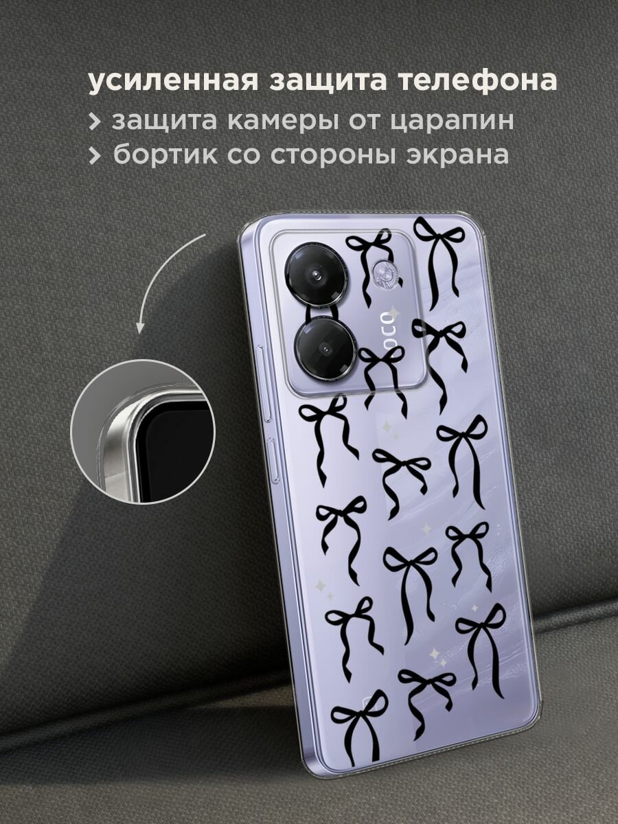 Чехол на Poco M7 Pro / Поко М7 Про с принтом "Black bows", прозрачный — фото 1