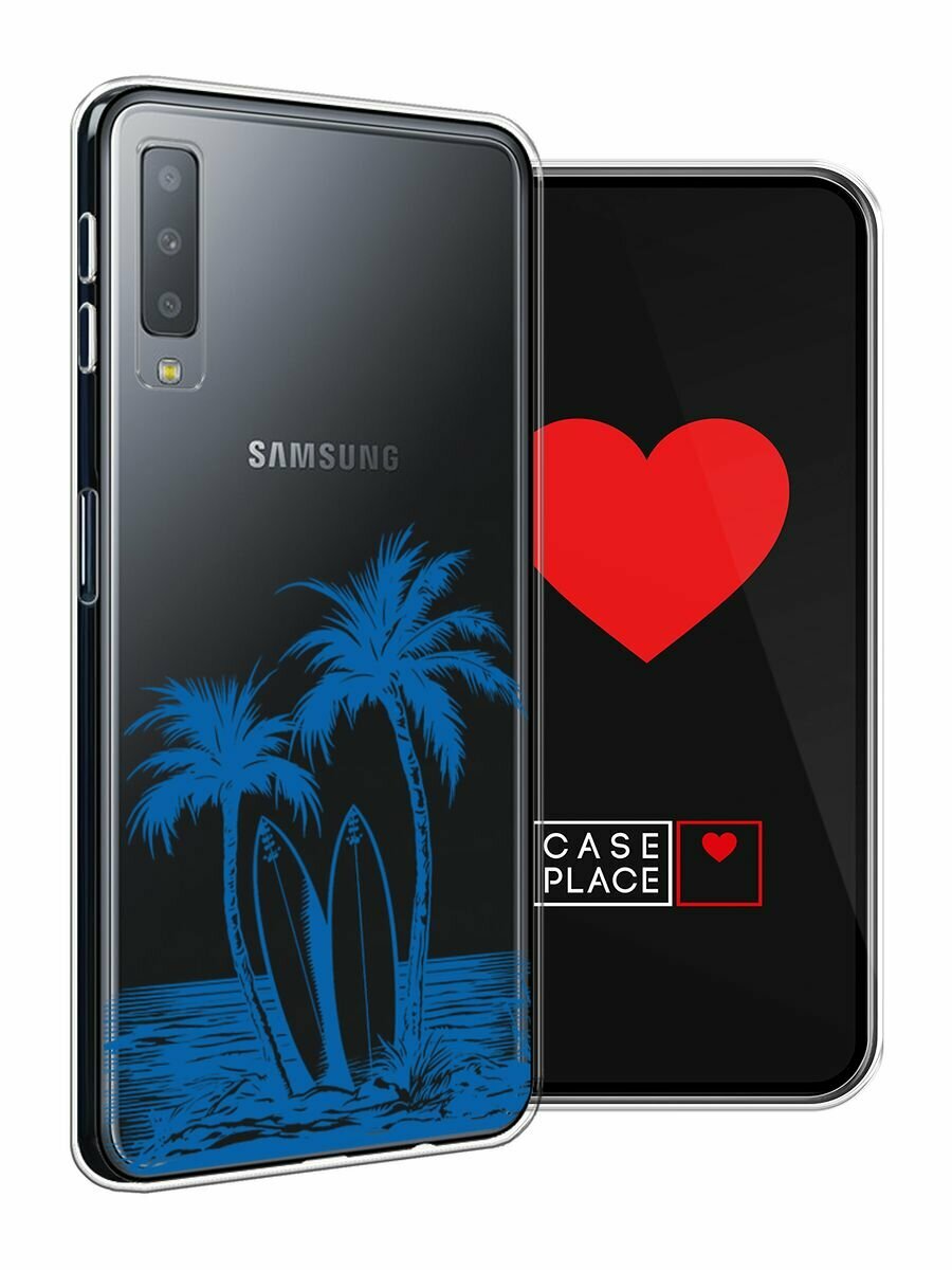 Чехол на Samsung Galaxy A7 2018 / Самсунг Галакси А7 2018 с принтом "Сёрфинг на островах 1", прозрачный — фото 1