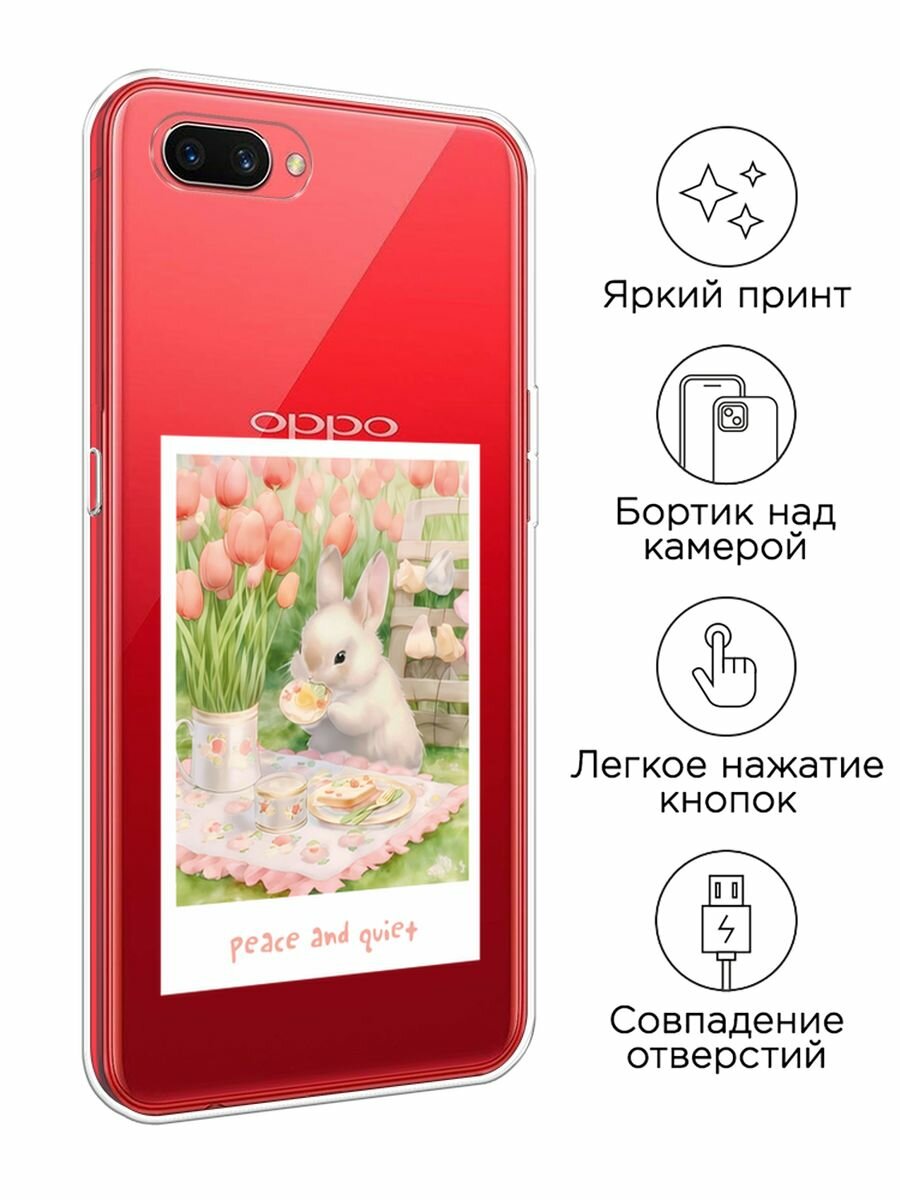 Чехол на Oppo A3s / Oppo A3s с принтом "Кролик на пикнике", прозрачный — фото 1
