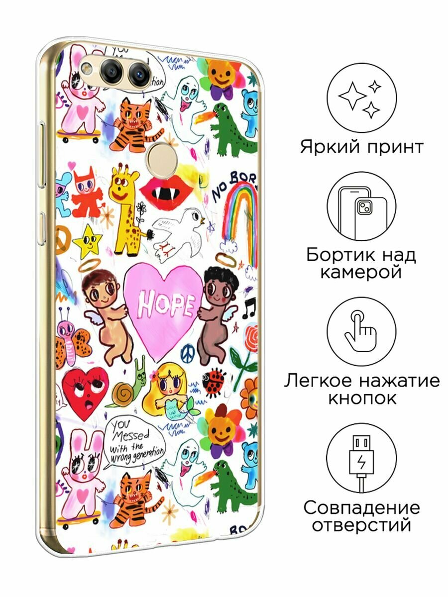 Силиконовый чехол на Honor 7X / Хонор 7Х с принтом "Милые рисунки" — фото 1