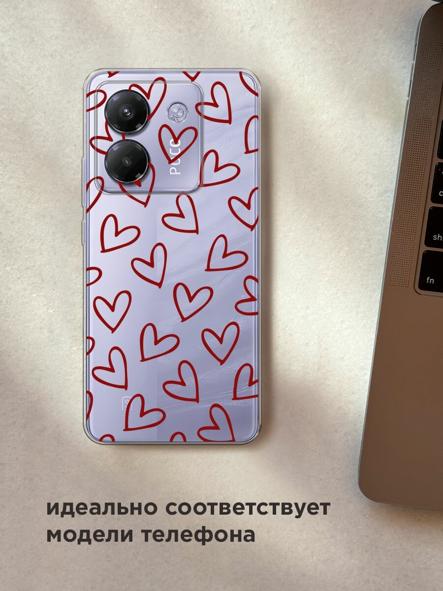 Чехол на Poco M7 Pro / Поко М7 Про с принтом "Little hearts doodles 2 - 14 февраля", прозрачный — фото 1