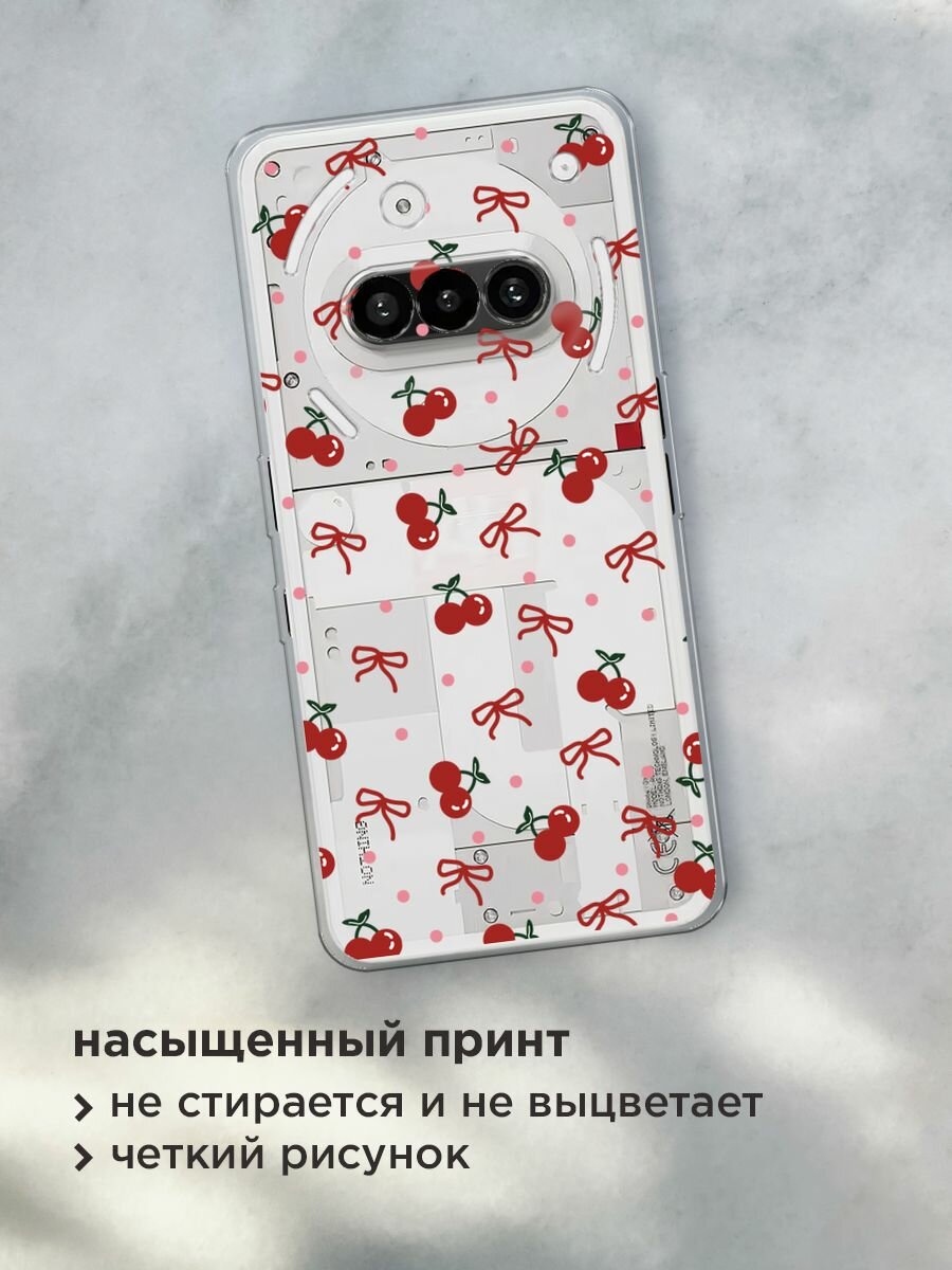 Чехол на Nothing Phone 3a / Нотинг Фон 3а с принтом "Вишни и ленточки", прозрачный — фото 1