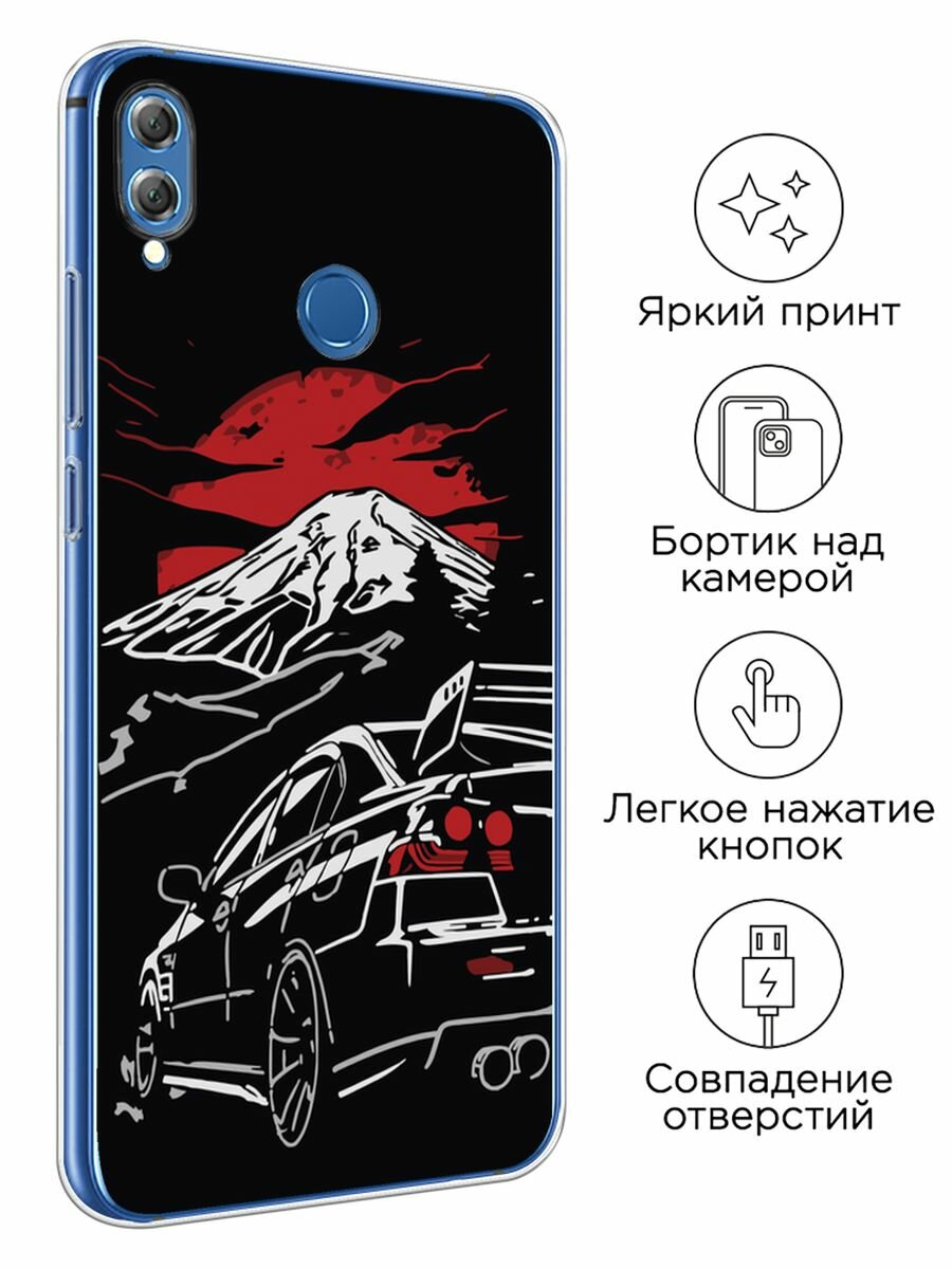 Силиконовый чехол на Honor 8X / Хонор 8Х с принтом "Машина в горах JDM" — фото 1