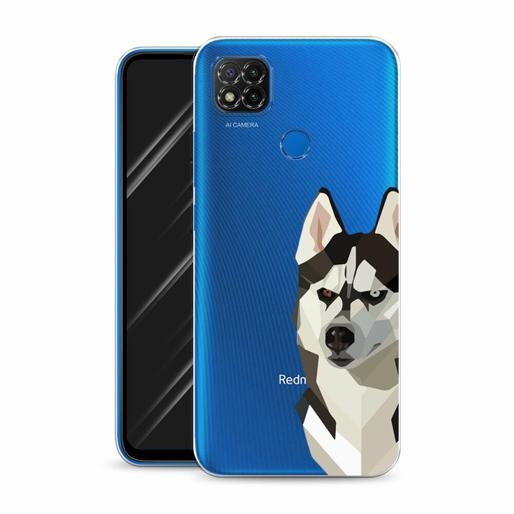 Чехол на Xiaomi Redmi 9C / Сяоми Редми 9C с принтом хаски геометрия, прозрачный — фото 1