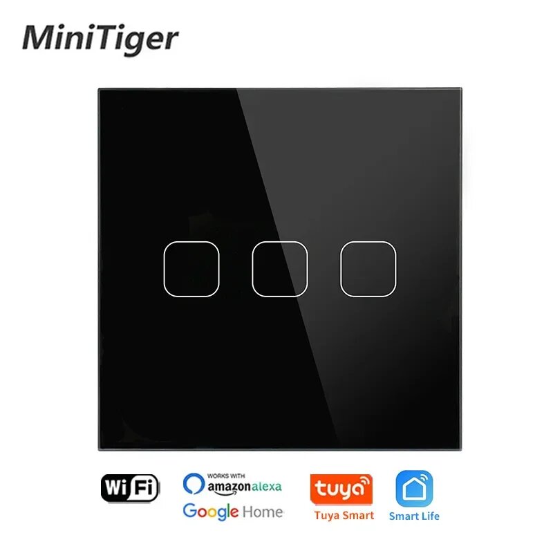 UNKAS Сенсорный Wi-Fi выключатель Minitiger Crystal Glass Panel 1/2/3 клавиш