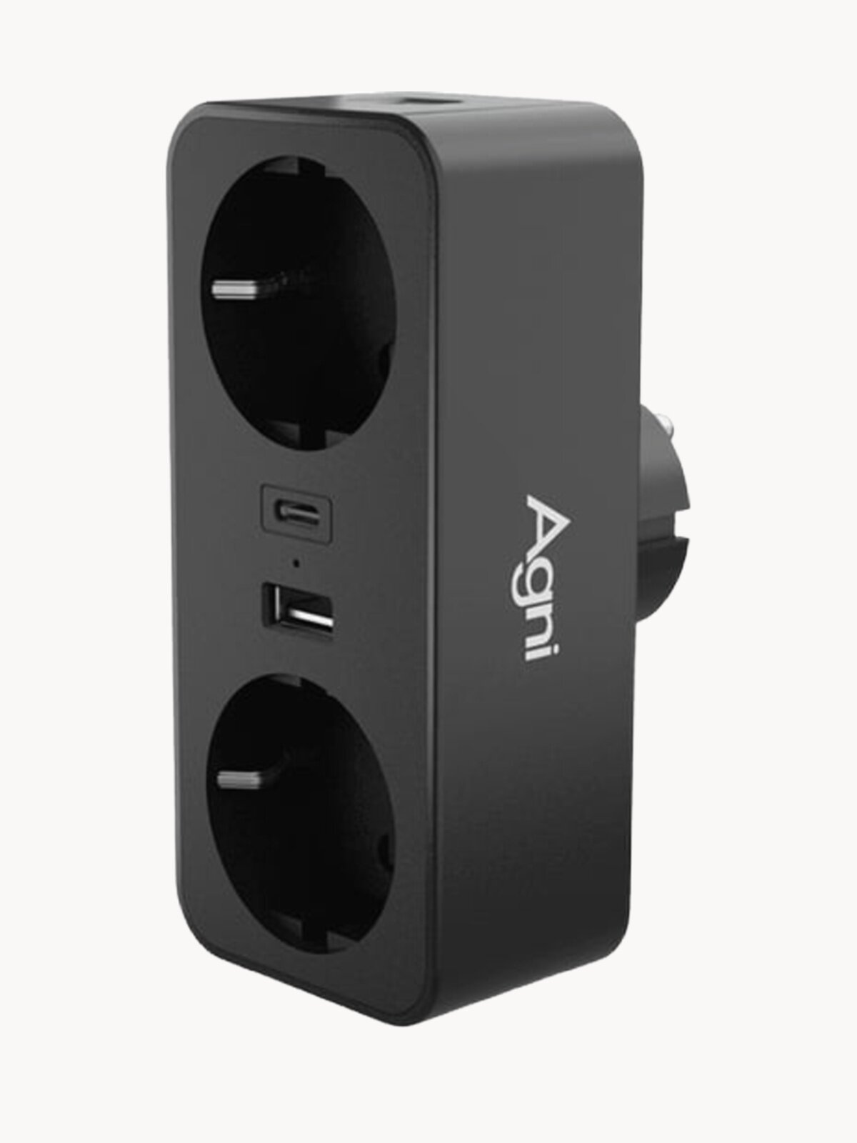 Тройник AGNI, 2 розетки 220V, TYPE-C быстрая зарядка, USB порт 3A, с защитными шторками