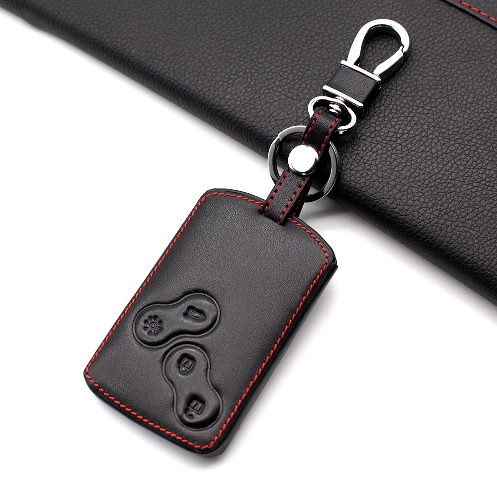 Кожаный чехол для автомобильного ключа для Renault Kaptur Captur Logan Laguna Zoe Koleos Black