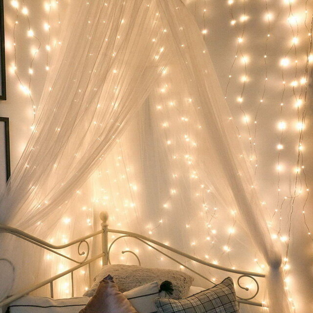 Гирлянда штора Капельки Росы 95*95 см, 100 теплых белых мини LED ламп с голубым мерцанием, серебряная проволока, IP20, Snowhouse, CLLDM100-WW-F