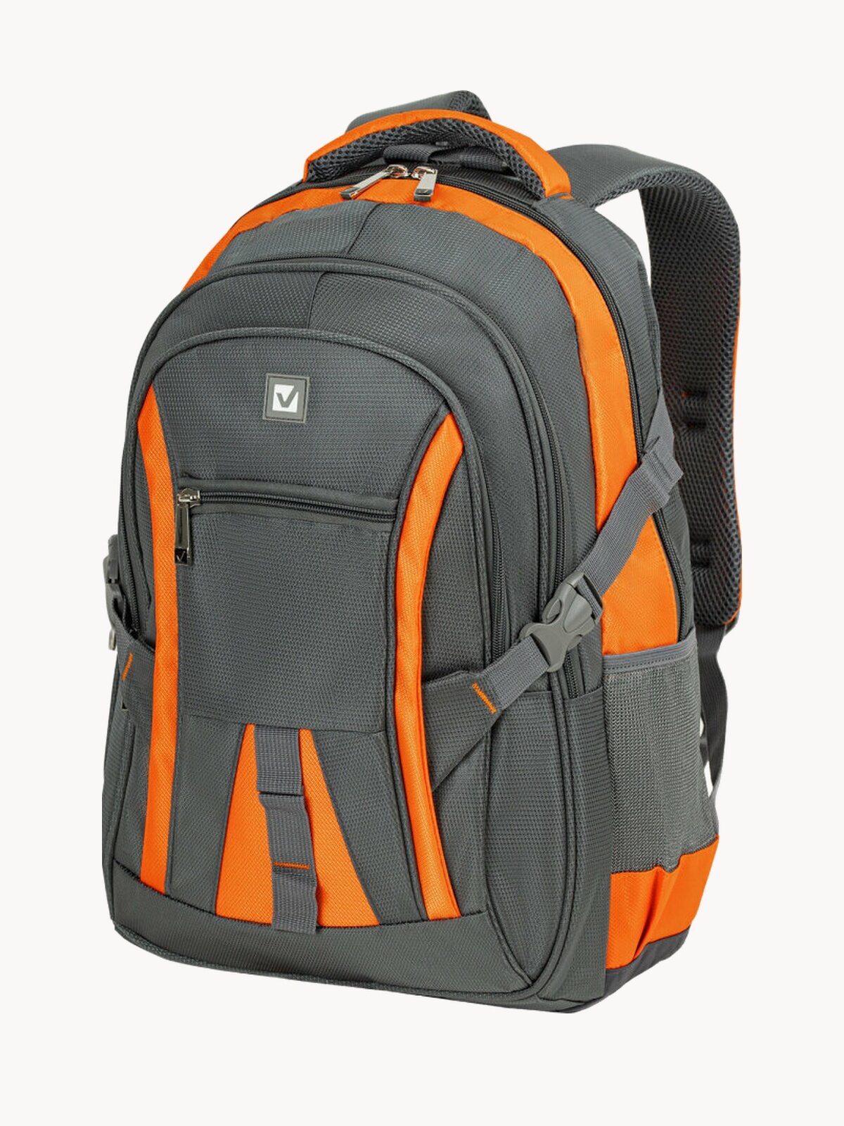 Рюкзак женский мужской, школьный спортивный городской, для подростка серый оранжевый, 3 отделения, 46х32х19 см, Brauberg SpeedWay, 224448