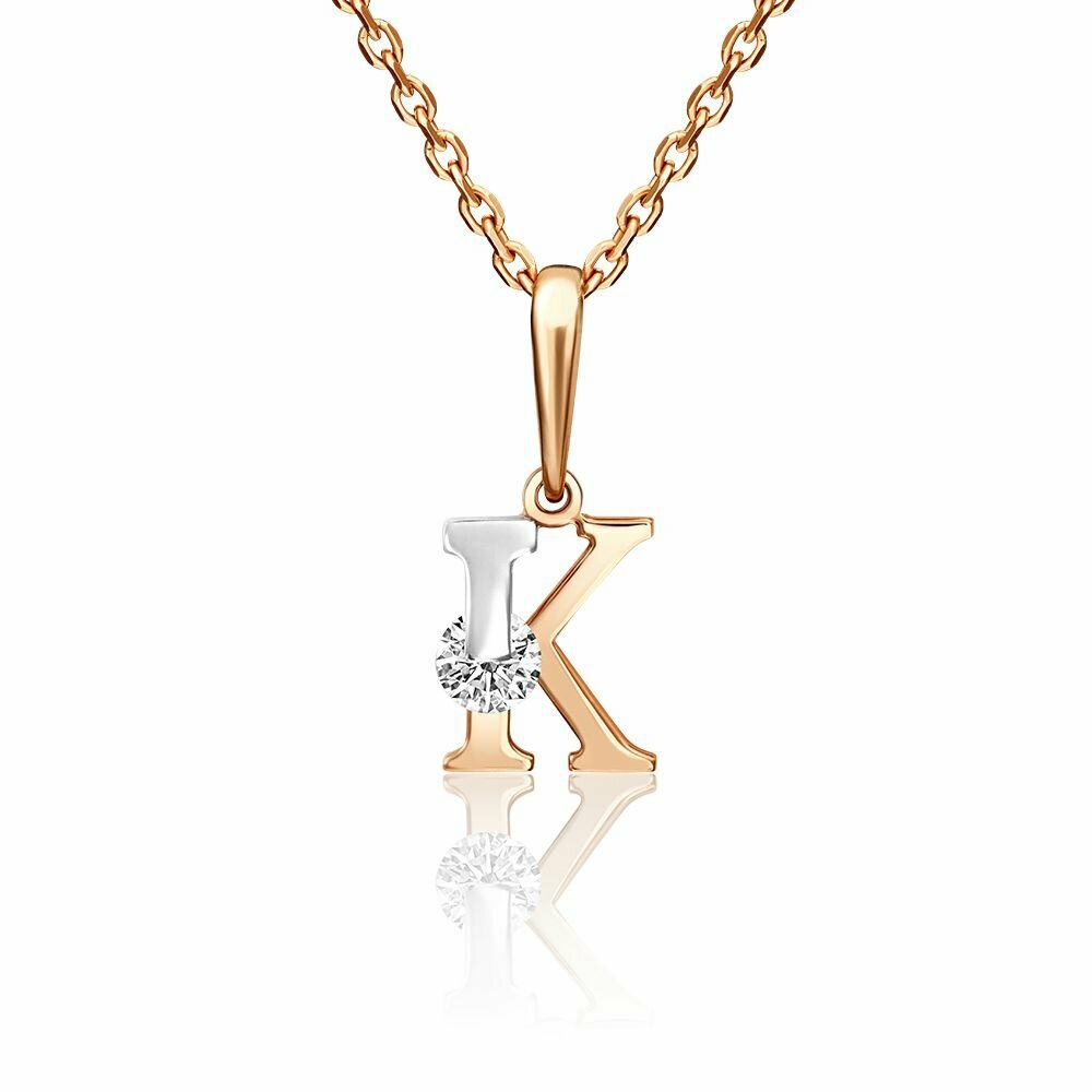 Подвеска, комбинированное золото, 585 проба, родирование, фианит