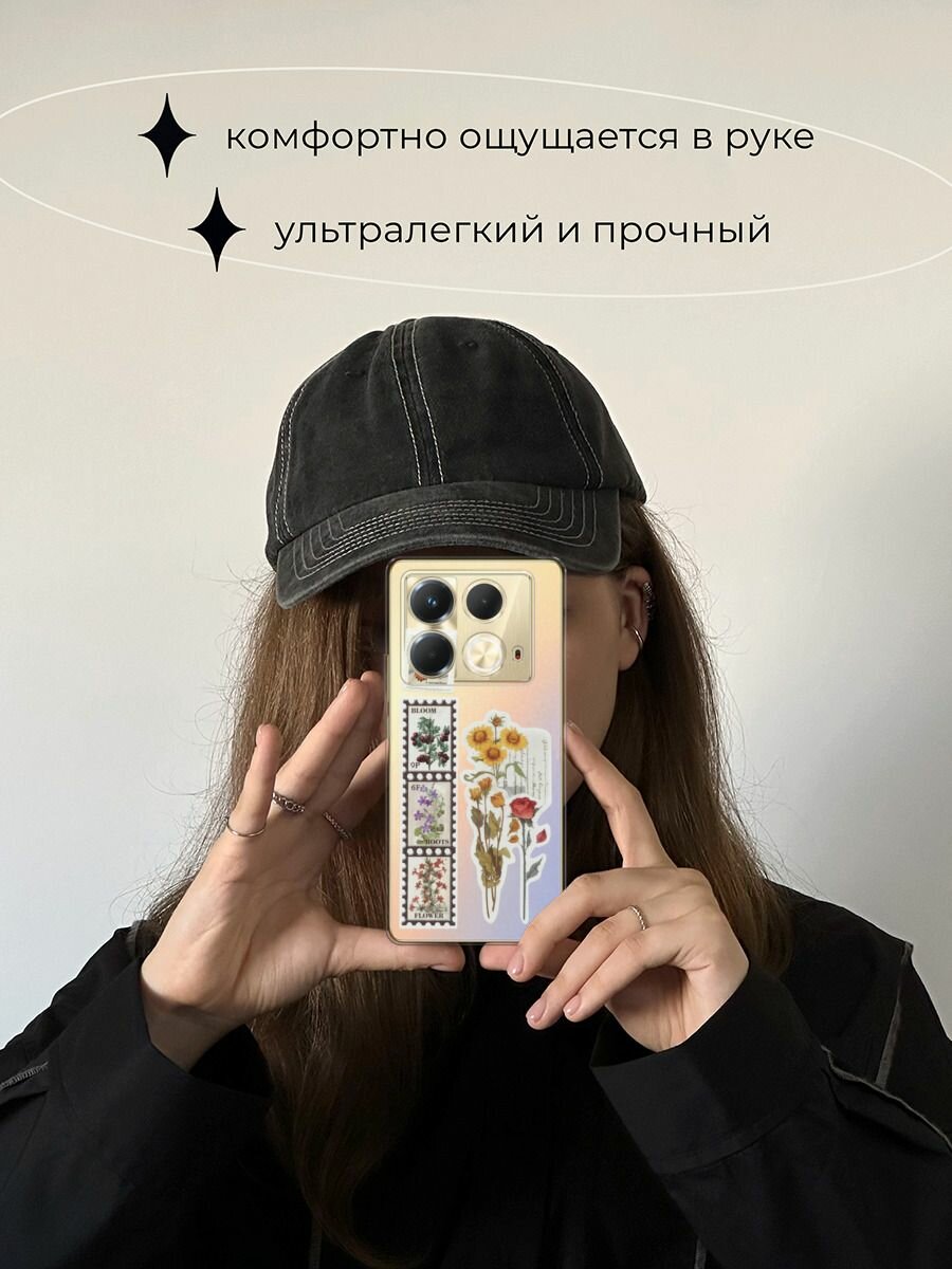 Чехол на Infinix Note 40 / Инфиникс Нот 40 с принтом Марки с цветами — фото 1