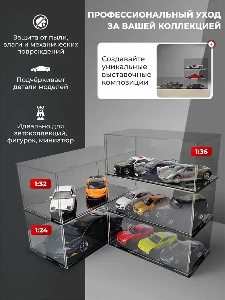 Витрина для коллекционных машин, прозрачный акриловый бокс с парковкой, подарочная упаковка, защита от пыли