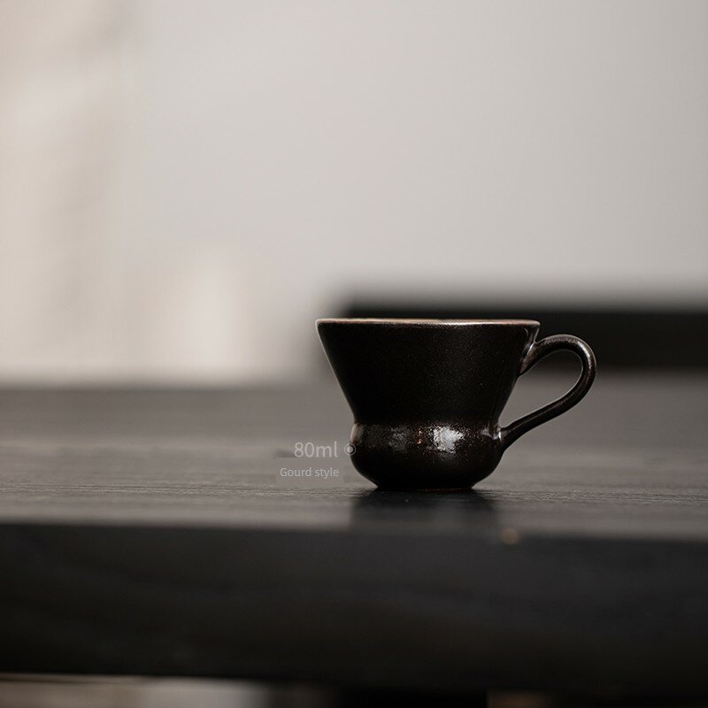 Чашка для эспрессо из грубой керамики Fish Play Zhinye Black Glaze, чашка для послеобеденного чая, чашка для завтрака,