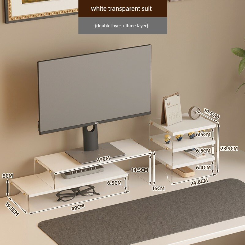 Набор для стола: двухъярусная и трехъярусная белая прозрачная подставка для монитора