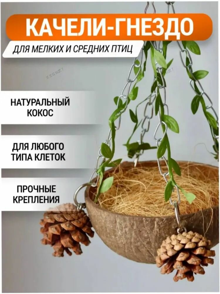 (1шт) Птичье гнездо в скорлупе кокосового ореха1