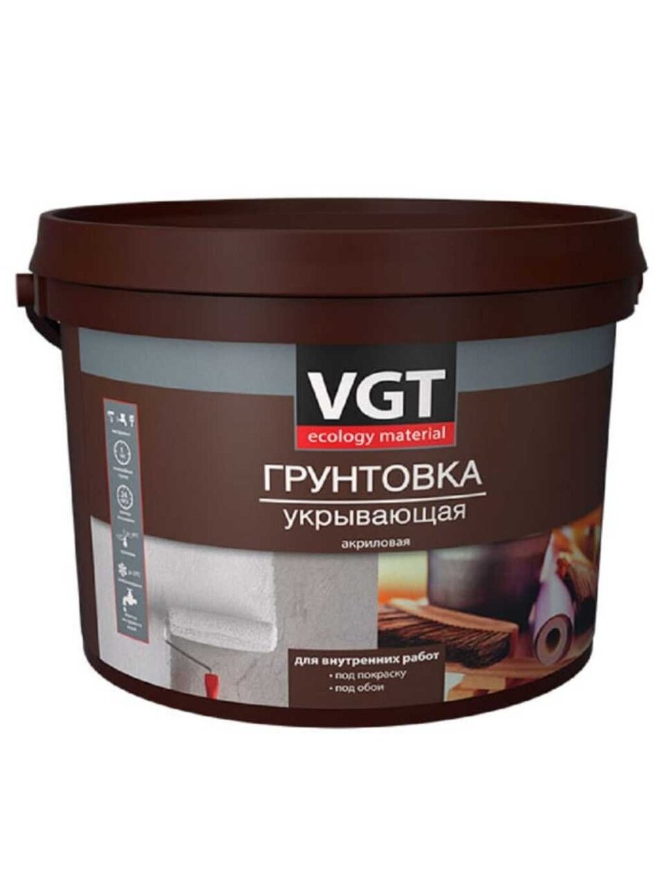 Грунтовка воднодисперсионная, акриловая, VGT, ВД-АК-0301, для внутренних работ, 3 кг, укрывающая