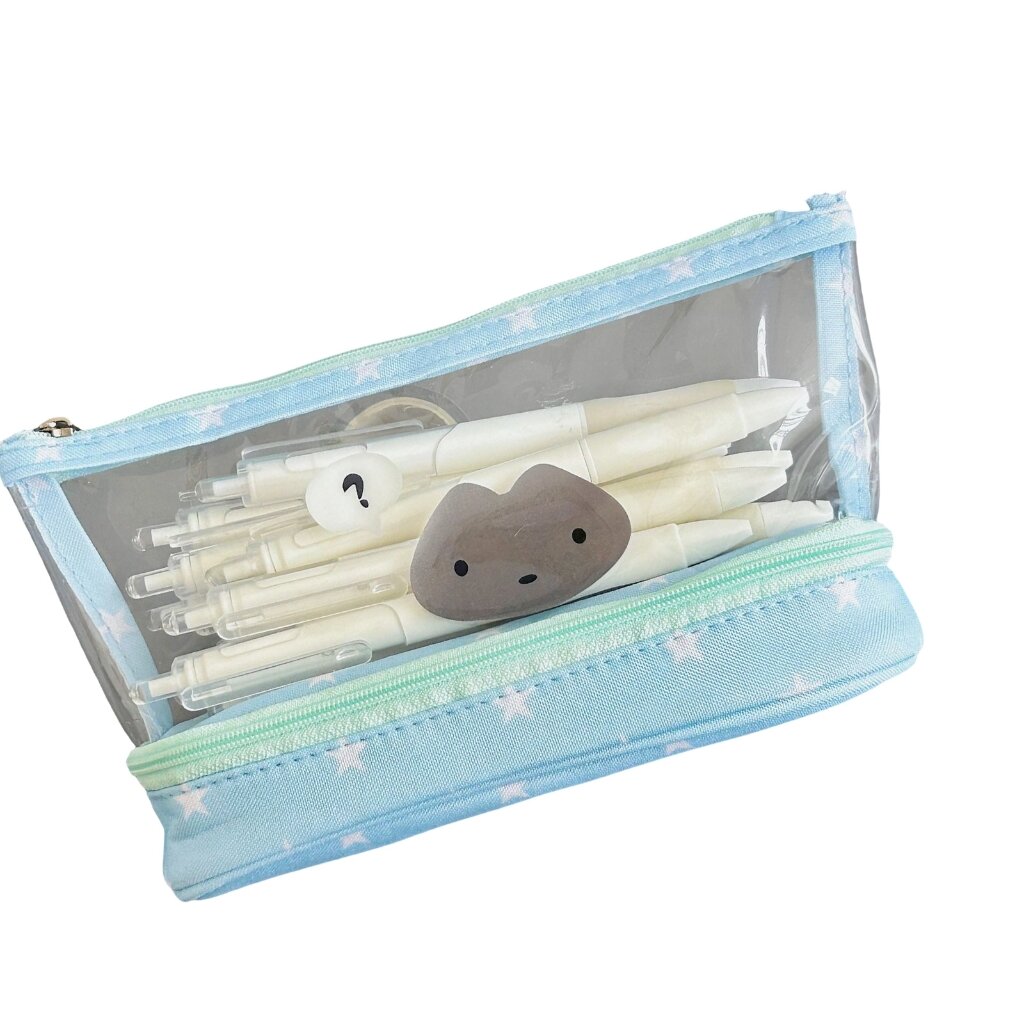 Пенал большой емкости с 2 отделениями, сумки для карандашей, прозрачная сумка для карандашей, портативная сумка-органайзер для карандашей, дорожная косметичка