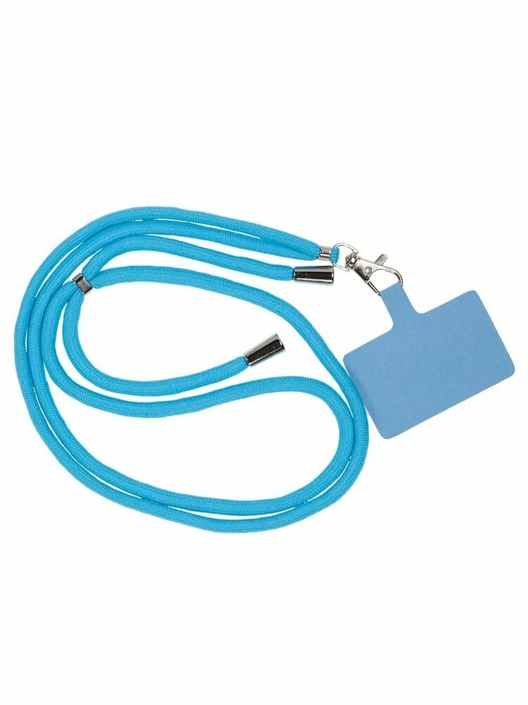 Шнурок на шею для телефона, для ключей, для бейджа, с карабином, голубой