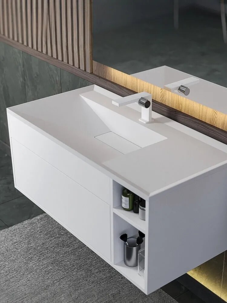 Раковина кварцевая для ванной Uperwood Lotus Quartz, 100х50х13 см, белая матовая, жасмин