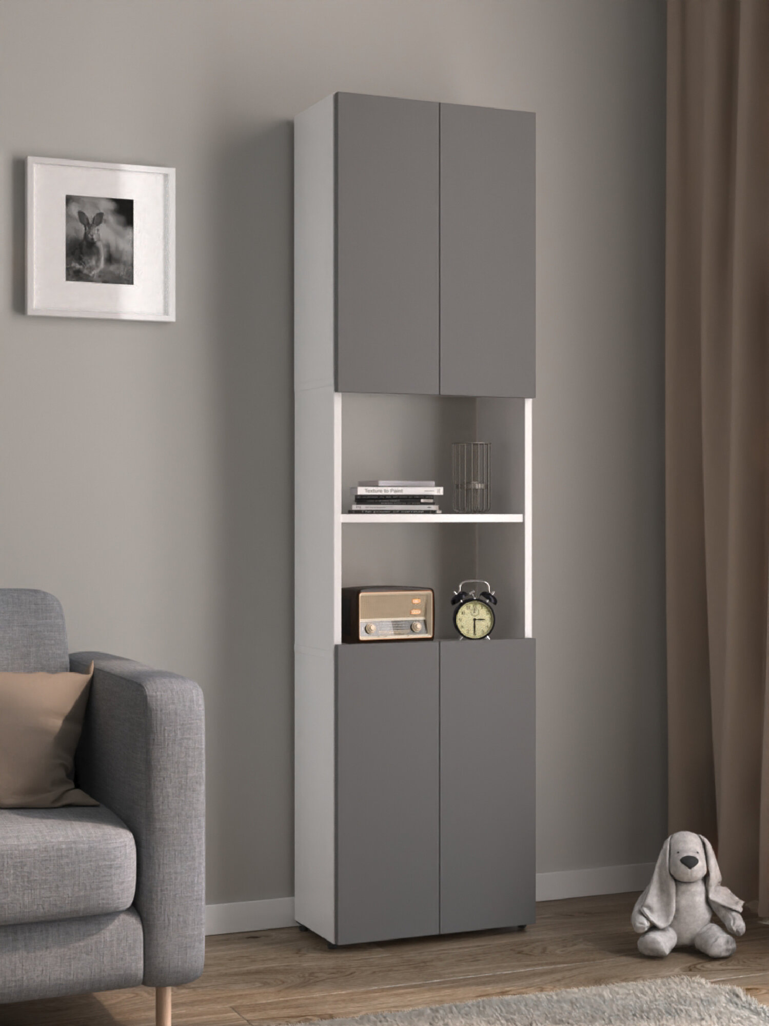 Шкаф-стеллаж Белый-Графит