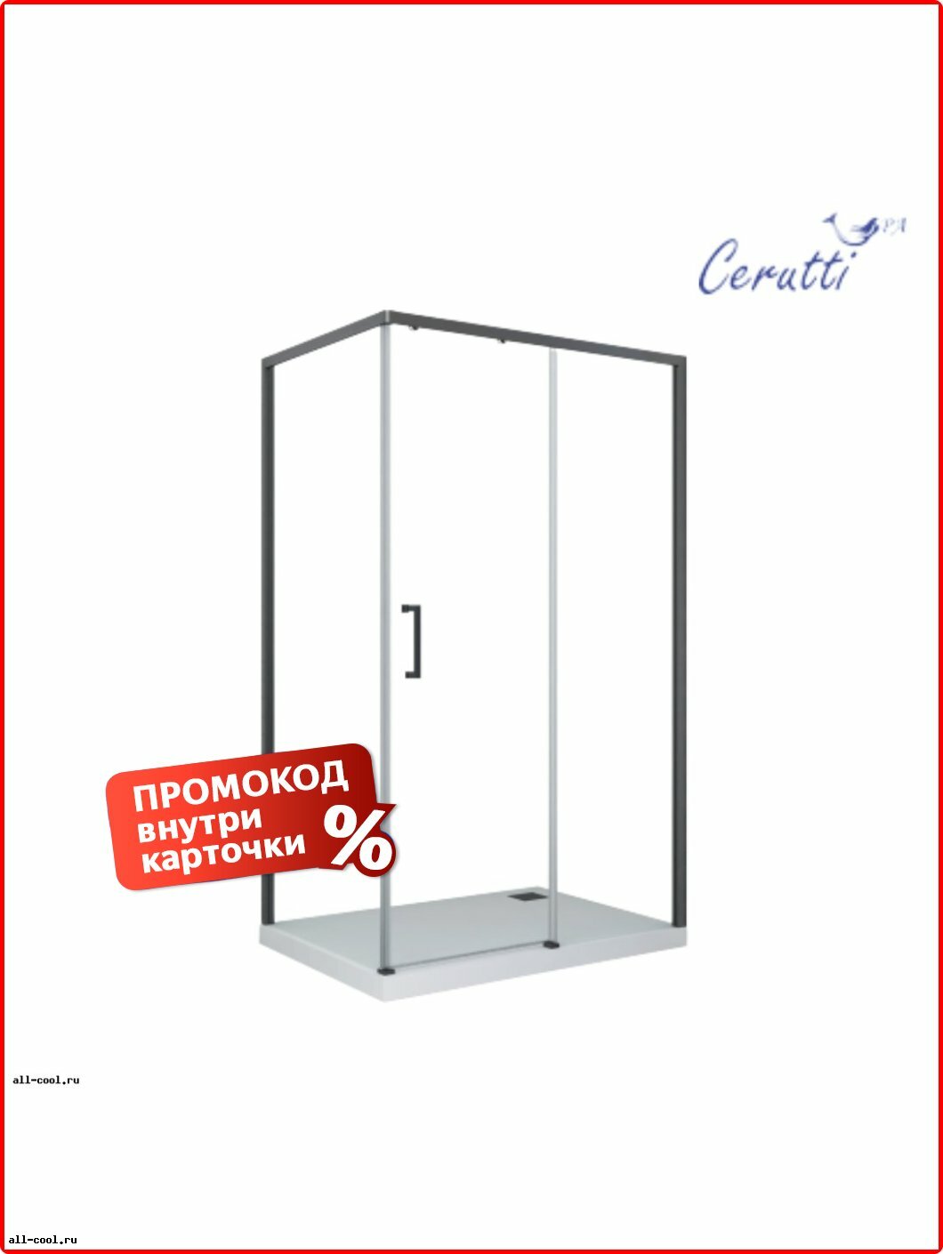 Душевой уголок Ceruttispa Natalina 110x80, прямоугольная, прозрачное, черный, раздвижные, без поддона в комплекте