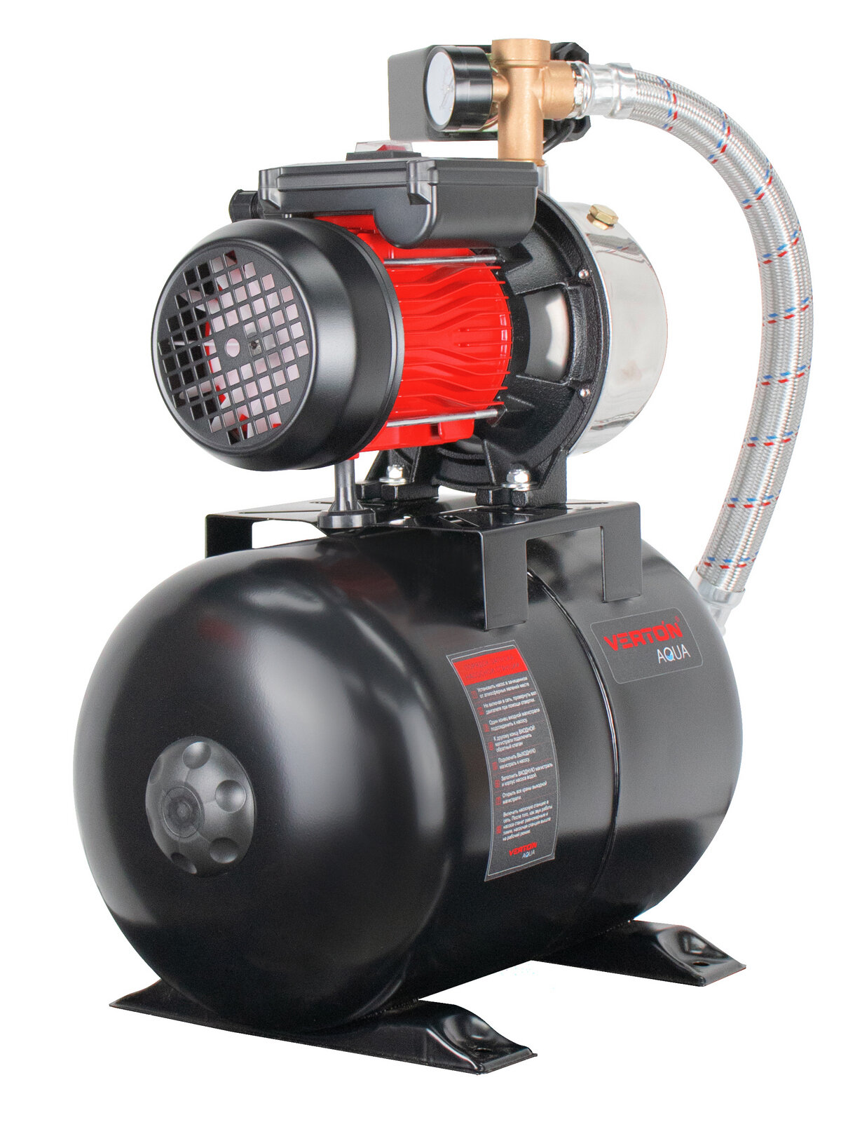 Насосная станция Verton AQUA PS1200SB/24(Нержав. сталь. корпус,1200Вт,230В/50Гц, Qmax 55л/мин, V24л, max забор 9м, Hmax50м.)