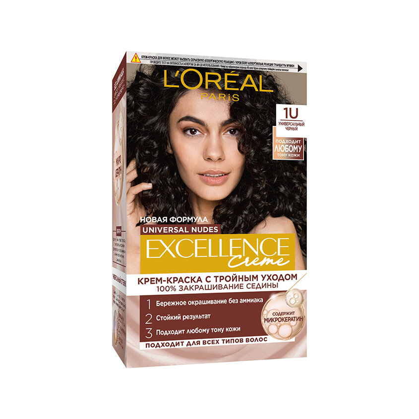 Крем-краска для волос LOREAL `EXCELLENCE` CREME UNIVERSAL NUDES тон 1U (универсальный черный)