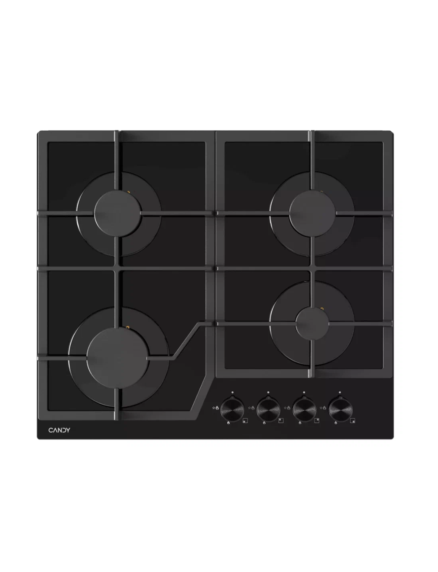 Варочная газовая панель Candy CHXG64CNB, на 4 конфорки, электроподжиг и газ-контроль, чугунные решетки. Черная.