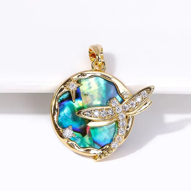 Круглый кулон Стрекоза, Подвески декоративные,1шт,24x19мм, для украшений, латунь, позолота 18K